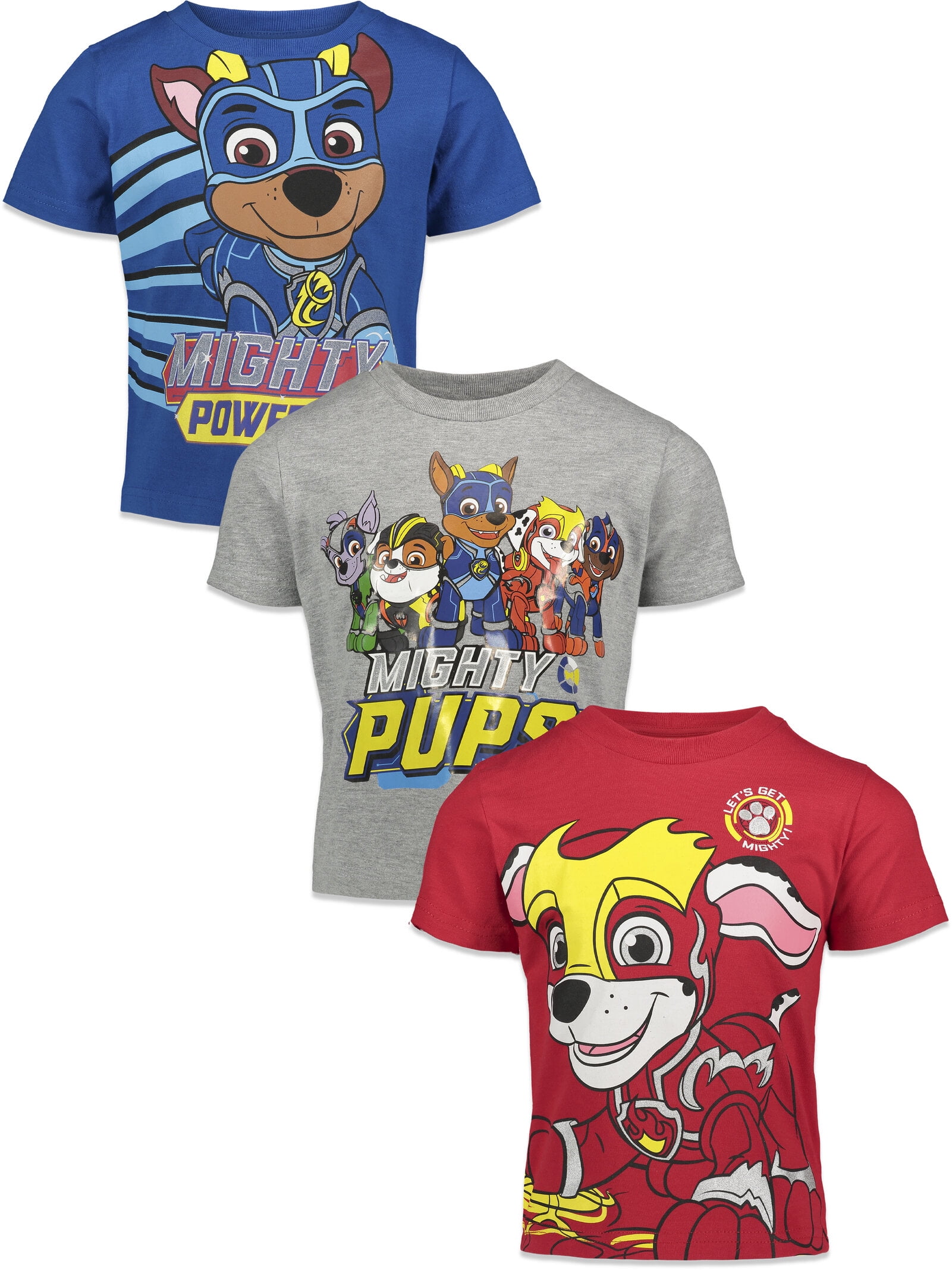 Paw Patrol Mighty Pups T-Shirts Pack of 3, Featuring Marshall, Chase ...