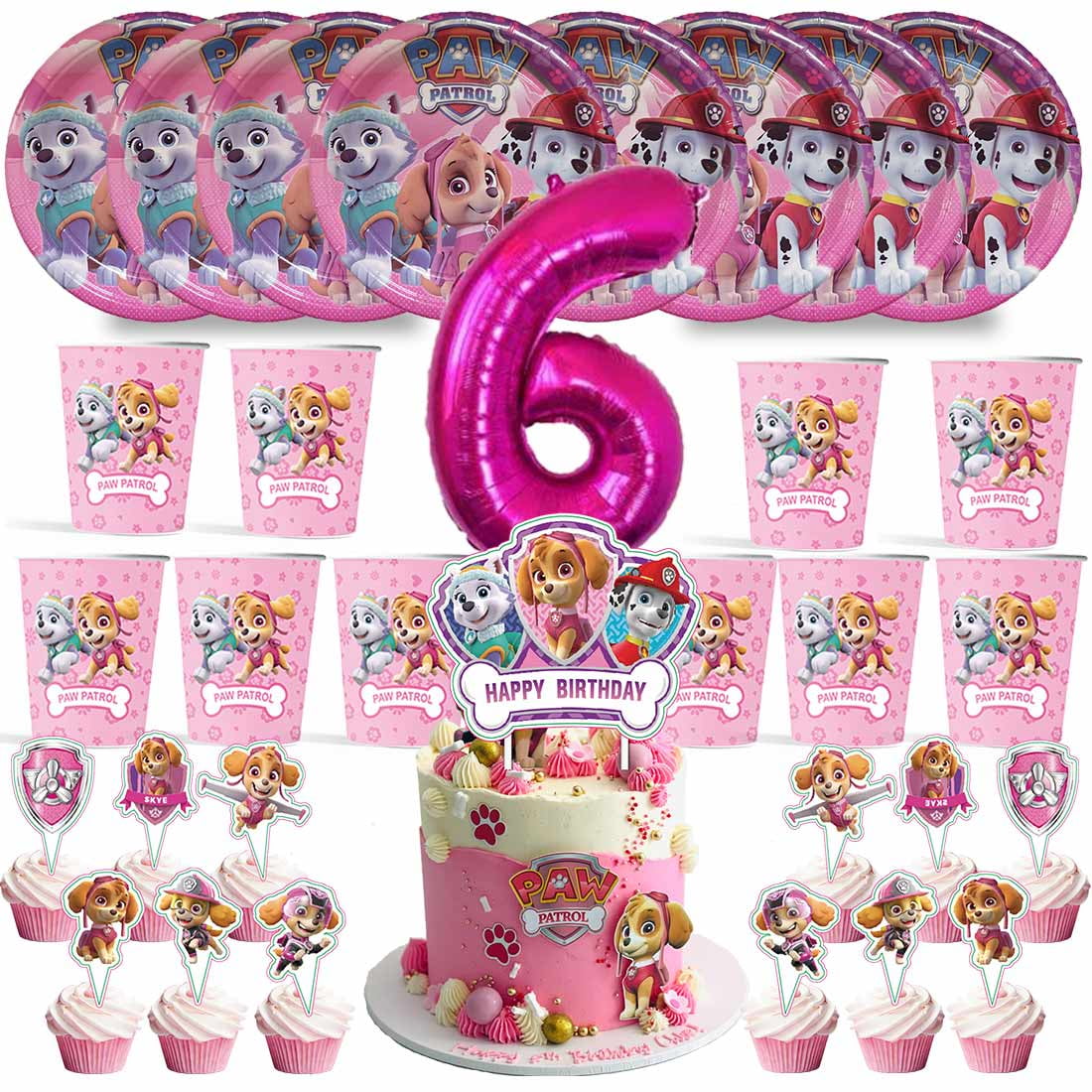 Paw Patrol Birthday 6th Cups Party Supplies Plates Fans Decorations ...
