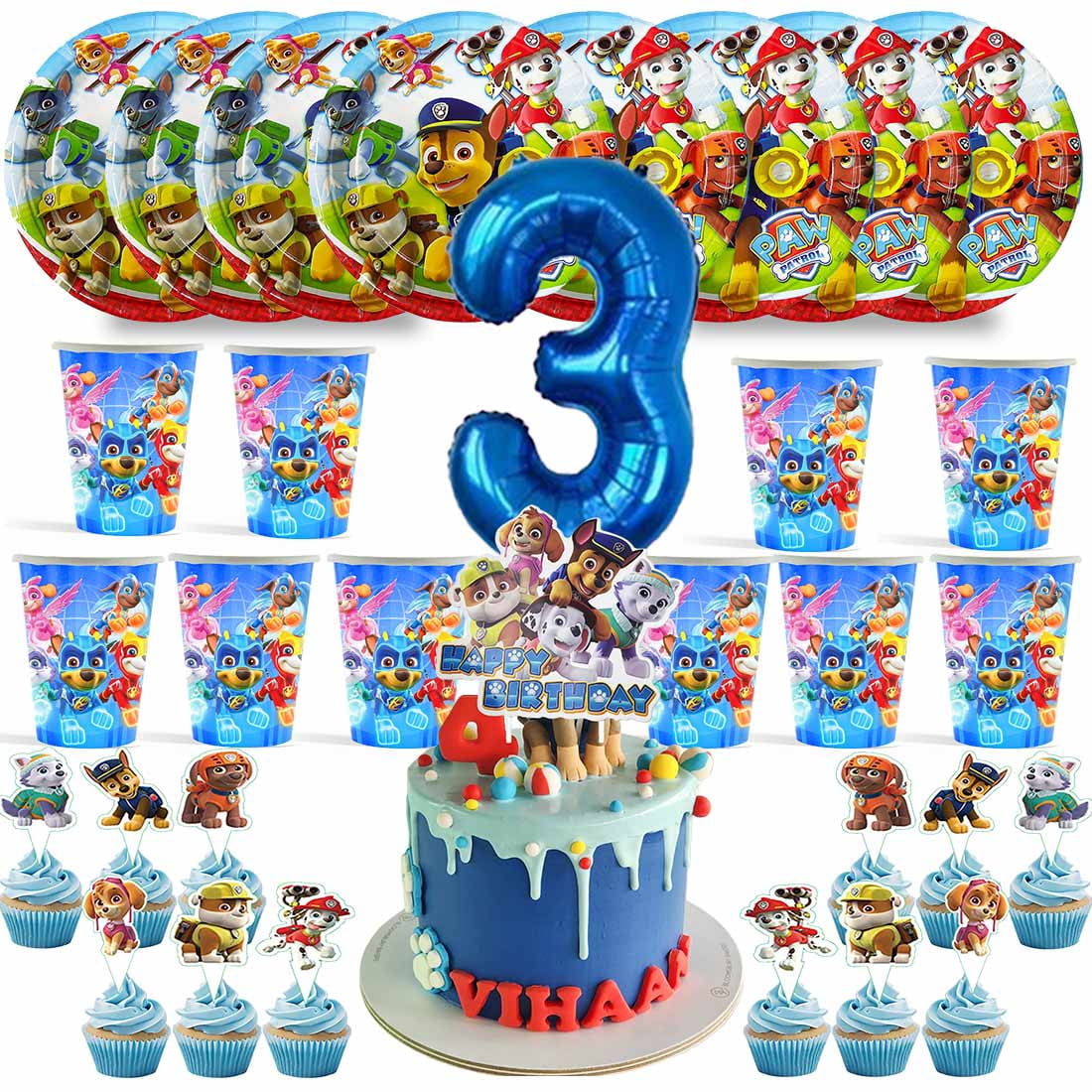 Paw Patrol Boy Birthday 3rd Cups Party Supplies Plates Fans Decorations ...