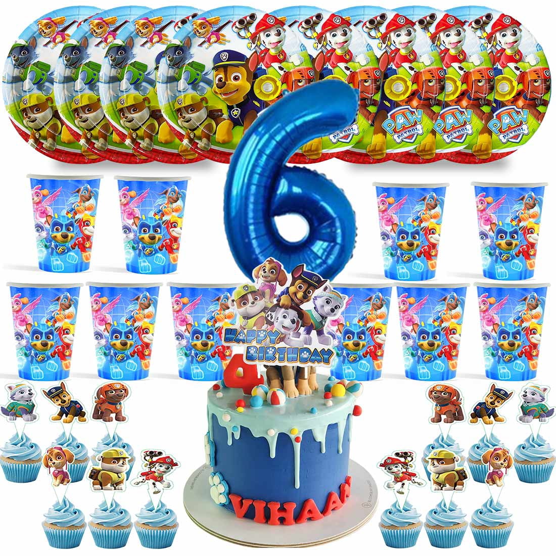 Paw Patrol Boy Birthday 6th Cups Party Supplies Plates Fans Decorations ...