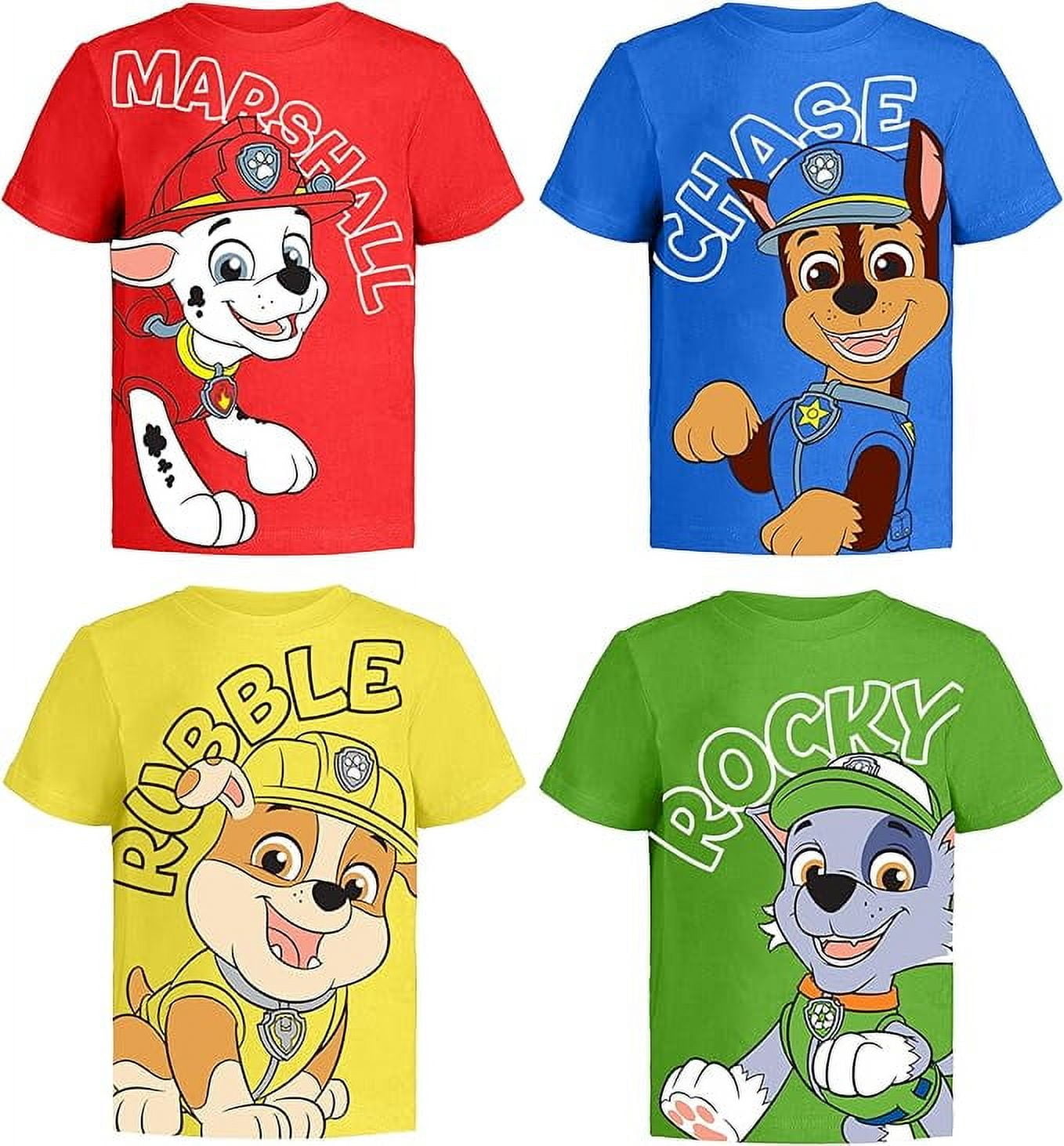 Paw Patrol Boys' 4-Pack Graphic T-Shirts - Featuring Rubble, Chase ...