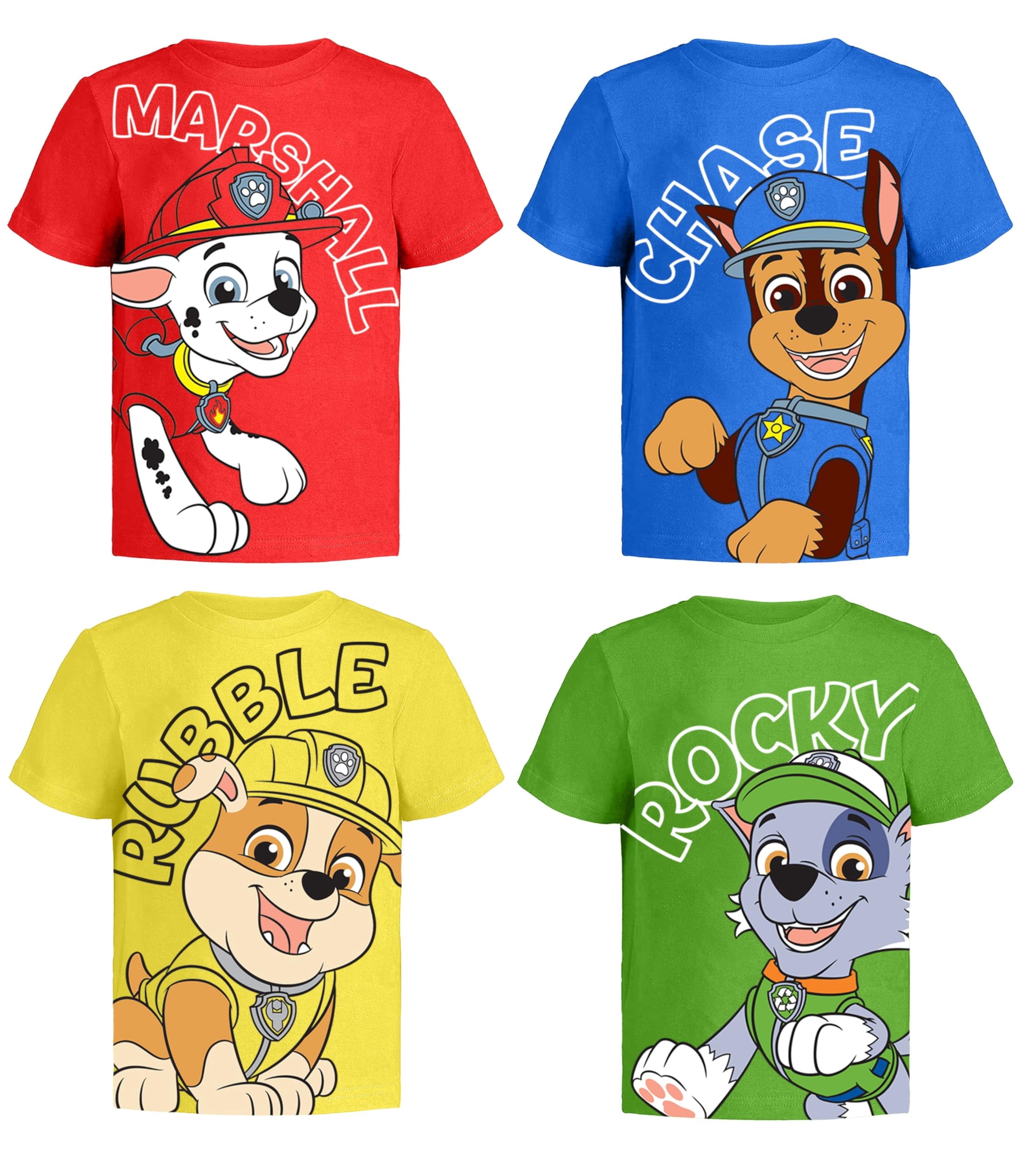 Paw Patrol Boys' 4-Pack Graphic T-Shirts – Featuring Rubble, Chase ...