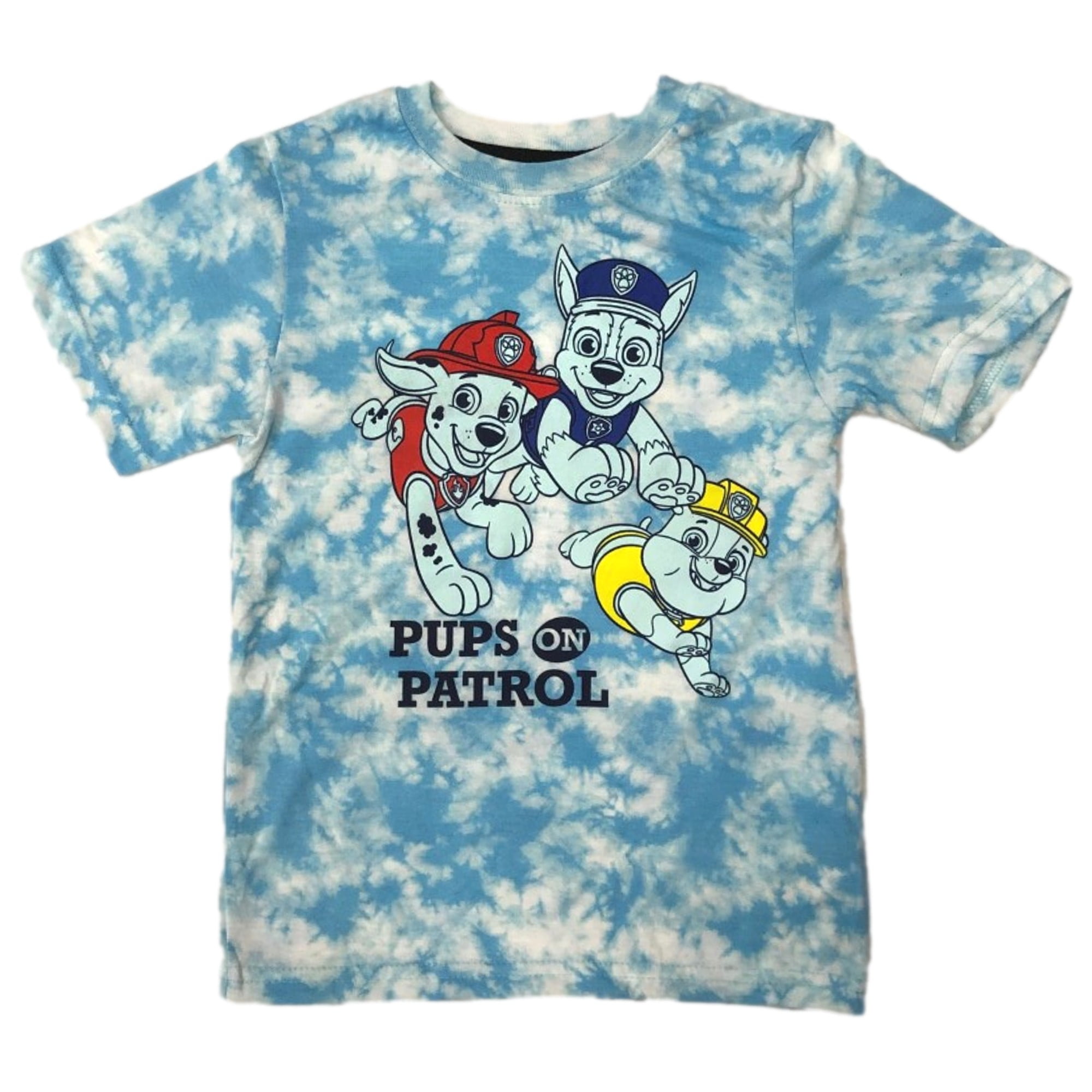 Paw Patrol Boys Blue Tie Dye Pups on Patrol Chase Marshall T-Shirt Tee ...