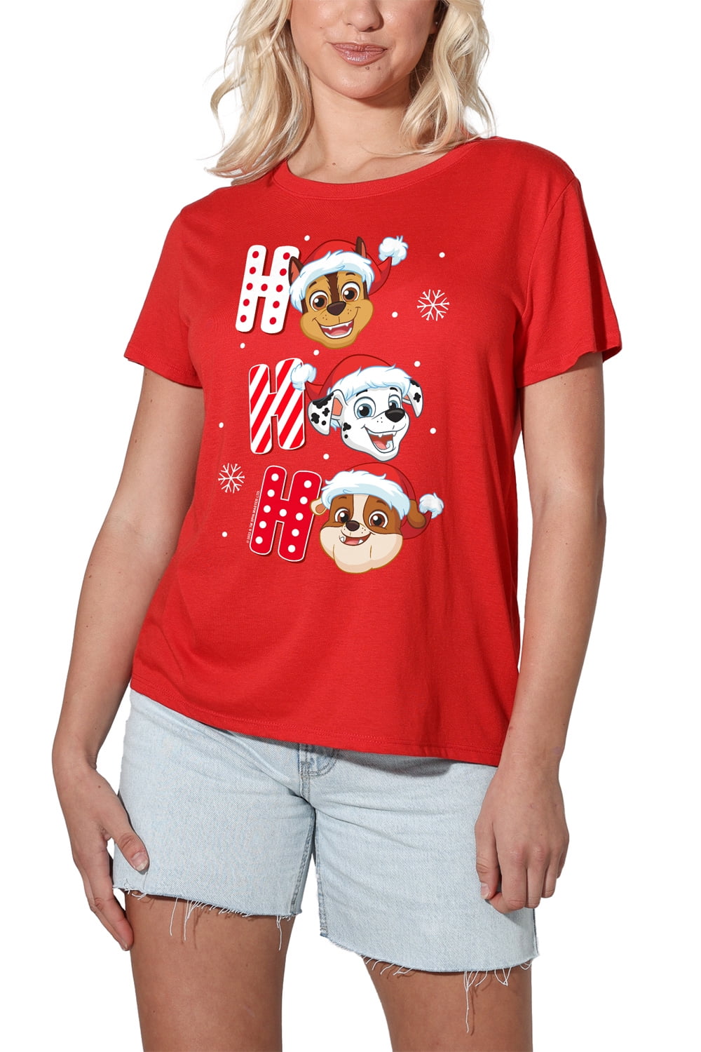 Paw Patrol Chase Marshall Rubble Christmas Santa Hats Women's Loose T ...