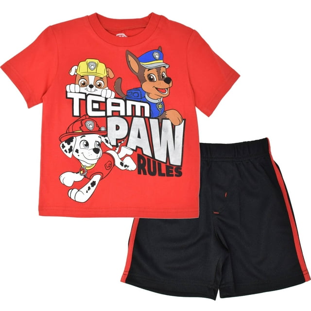 Paw Patrol Chase Marshall Rubble Little Boys Pullover T-Shirt and Mesh Shorts Outfit Set Toddler ...