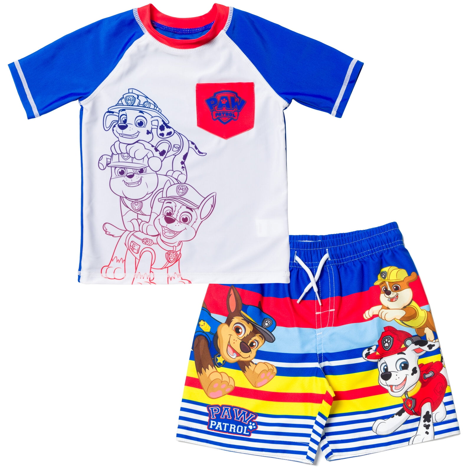 Paw Patrol Toddler Boys Chase Marshall Rubble Rash Guard, 2-pcs, White ...
