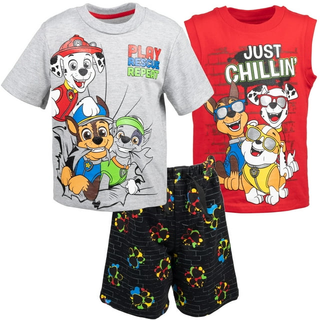 Paw Patrol Toddler Boys T-Shirt, Tank Top, Shorts - 3 Piece Clothing Set for Little Kids ...