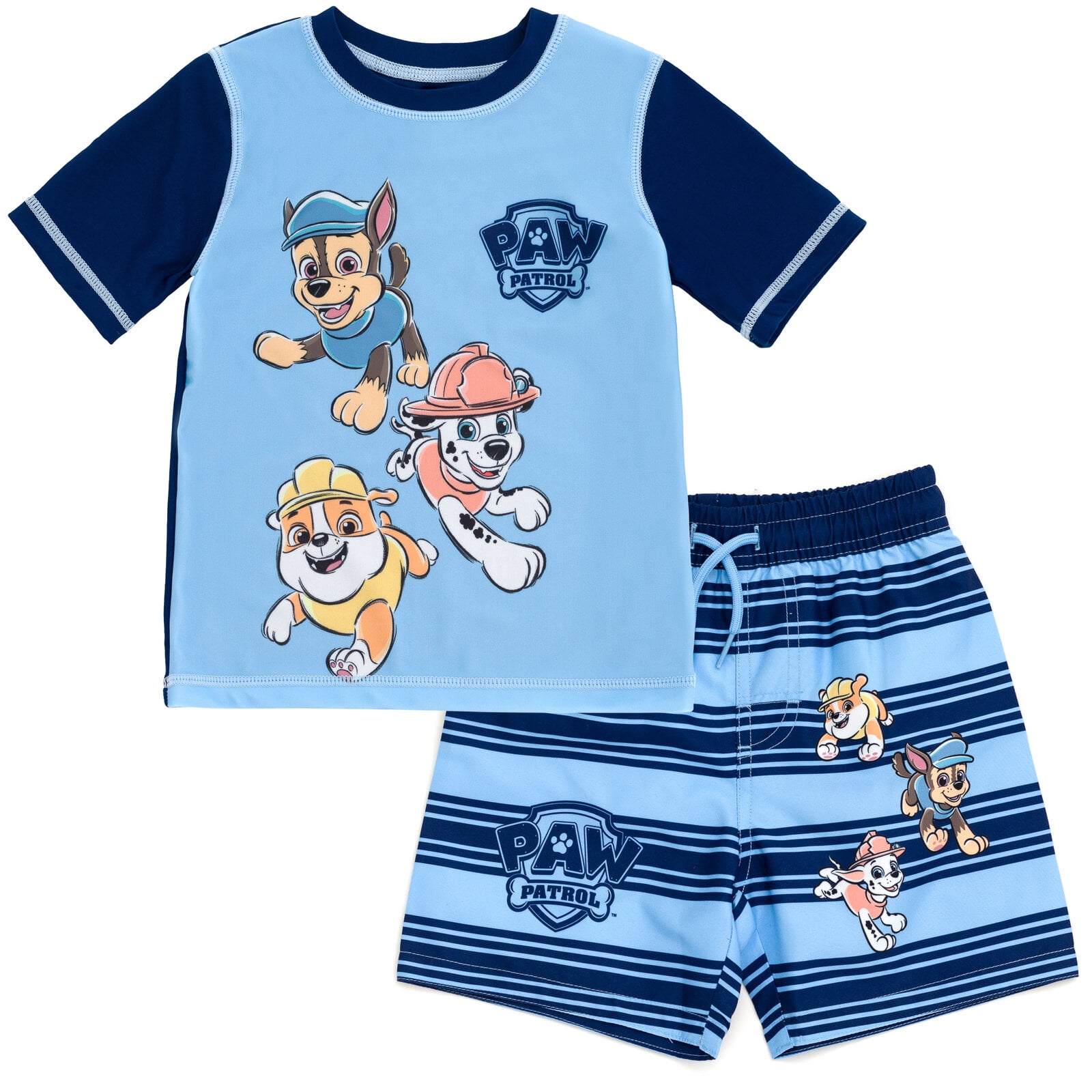 Paw Patrol Chase Marshall Rubble UPF 50+ Rash Guard Swim Trunks Outfit ...