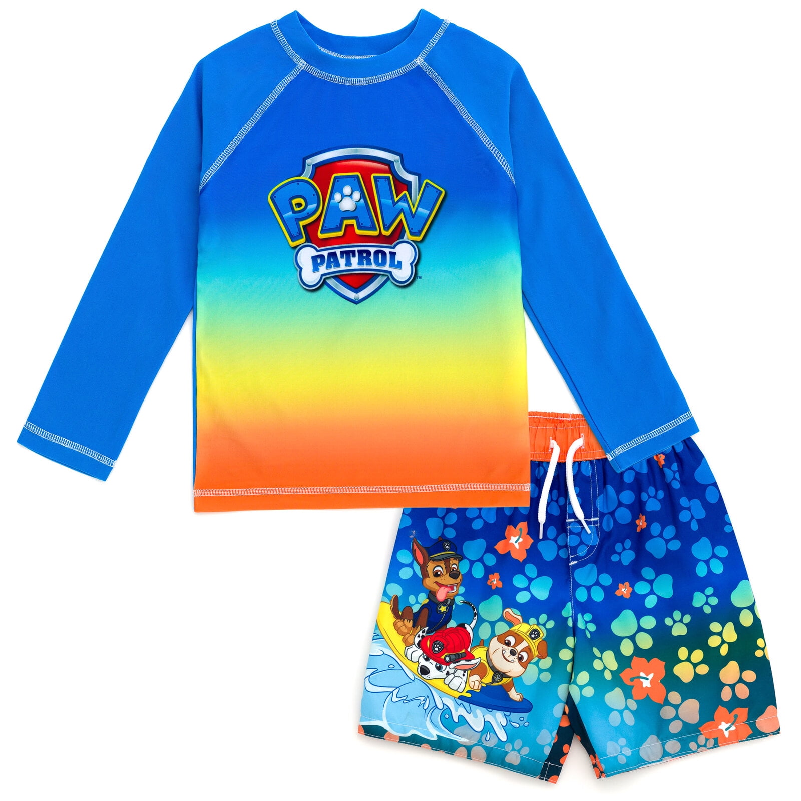 Paw Patrol Chase Marshall Rubble UPF 50+ Rash Guard & Swim Trunks ...