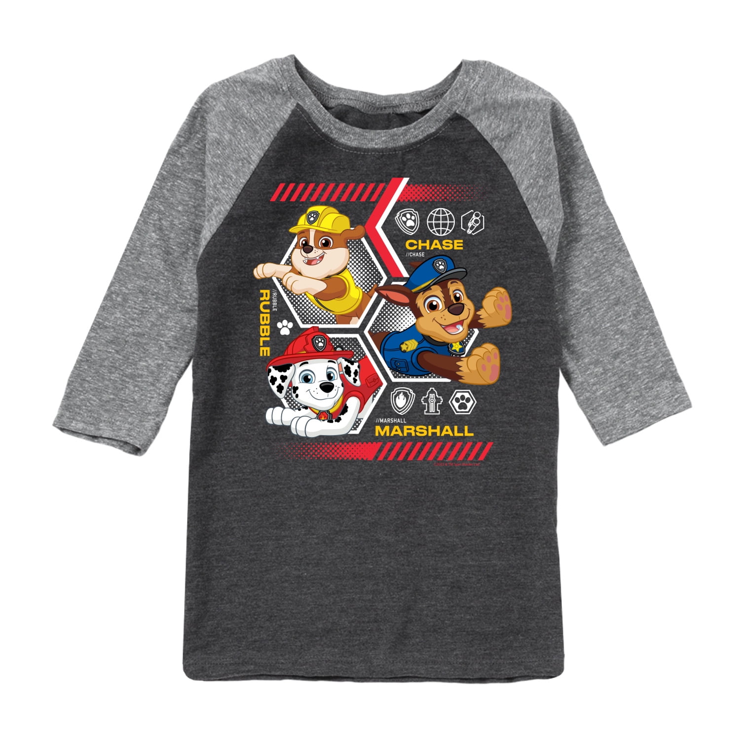 Paw Patrol - Chase Rubble Marshall Hexagons - Toddler & Youth Raglan ...