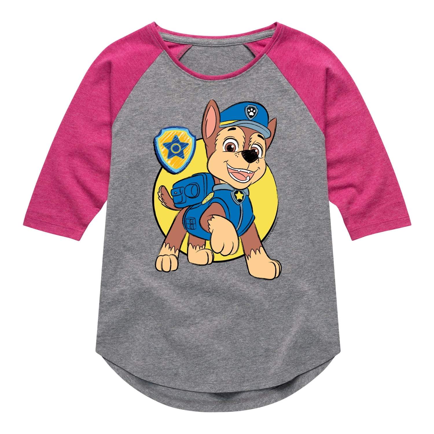 Paw Patrol - Chase Sketch - Toddler & Youth Girls Raglan Graphic T ...