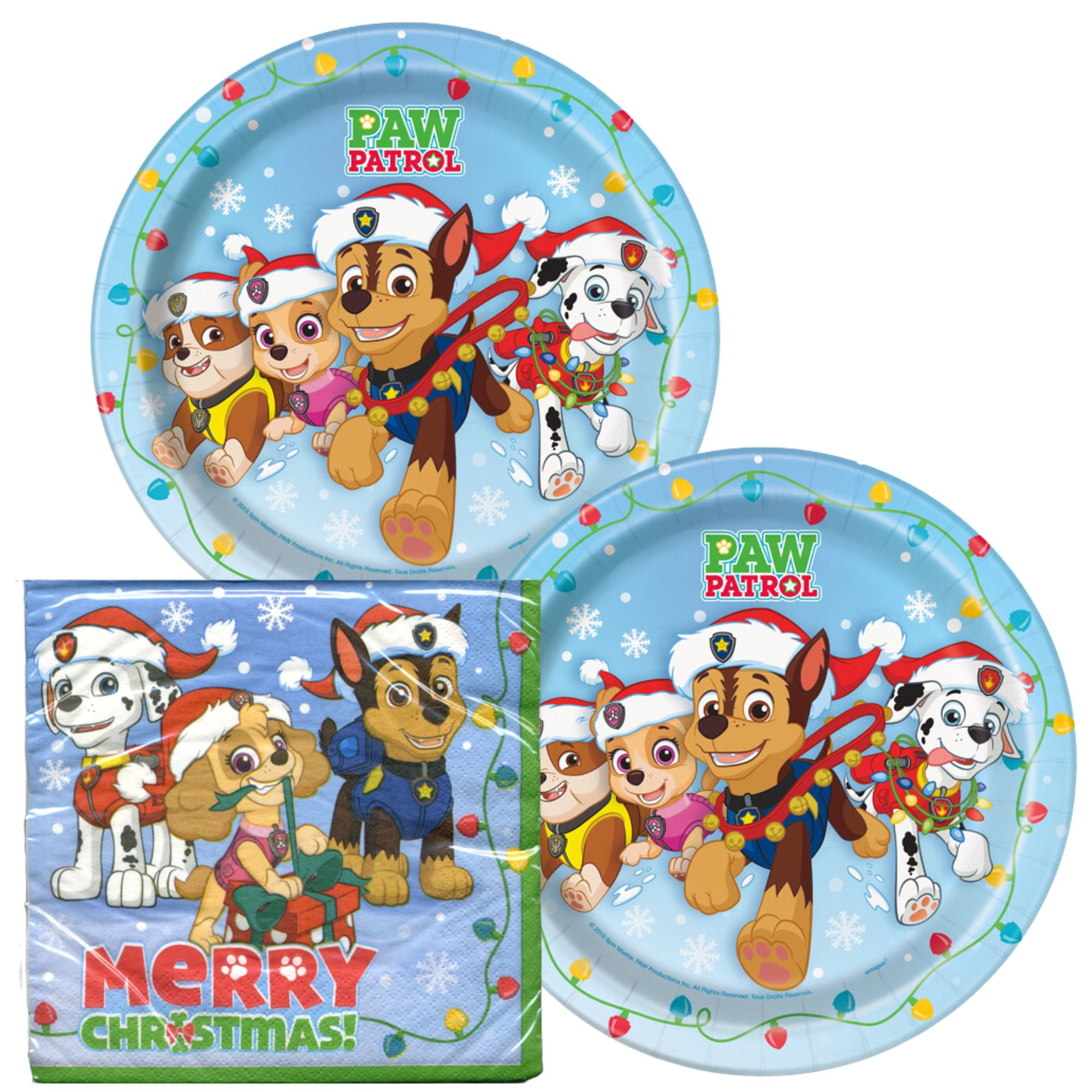 Paw Patrol Christmas Paper Plates And Napkins Holiday Party Supplies ...
