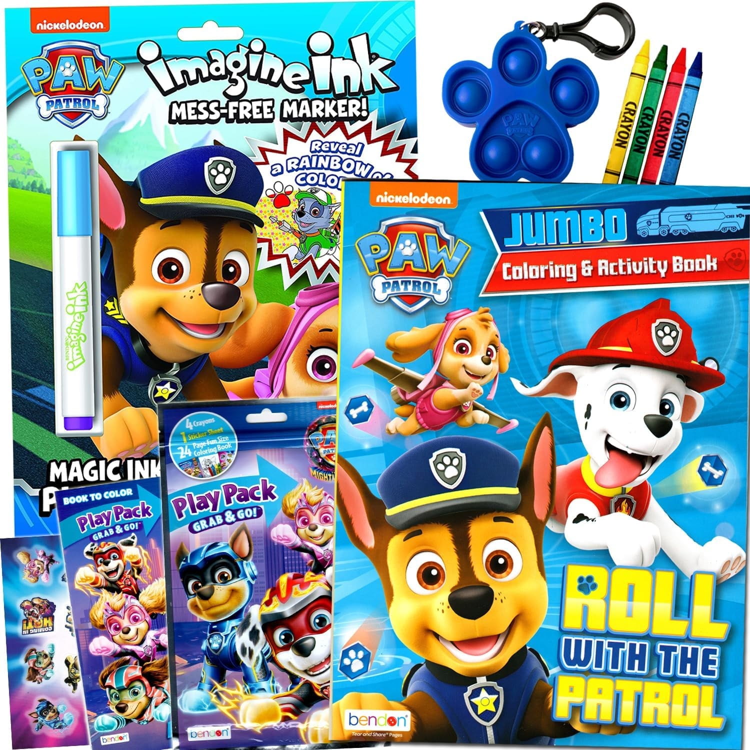 Bendon Paw Patrol Coloring Book and Activity Set, Paw Shape Pop Fidget ...