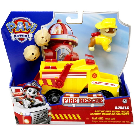 Paw Patrol Fire Rescue Rubble Rescue Fire Dump Truck Vehicle & Figure ...