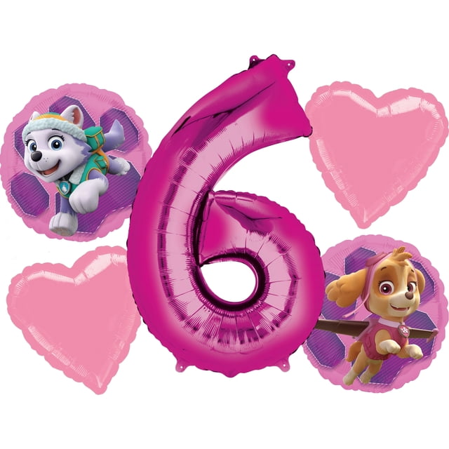 Paw Patrol Girl 6th Birthday Balloon Bouquet, 5 pcs Party Supplies with ...