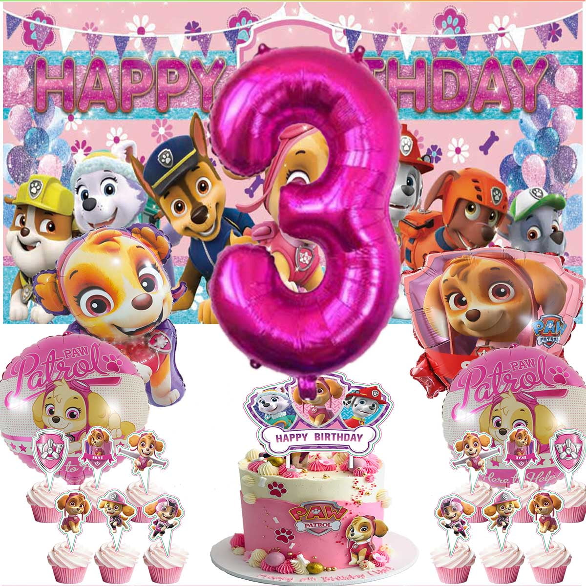 Paw Patrol Girl Fight Party Supplies Decor 3rd Kit Balloons Birthday ...