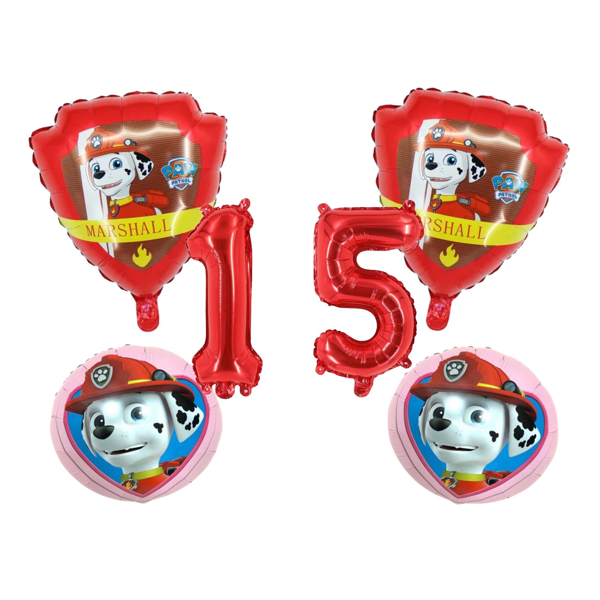 Paw Patrol Marshall Number 15 Birthday Party Foil Balloons Red Pink ...