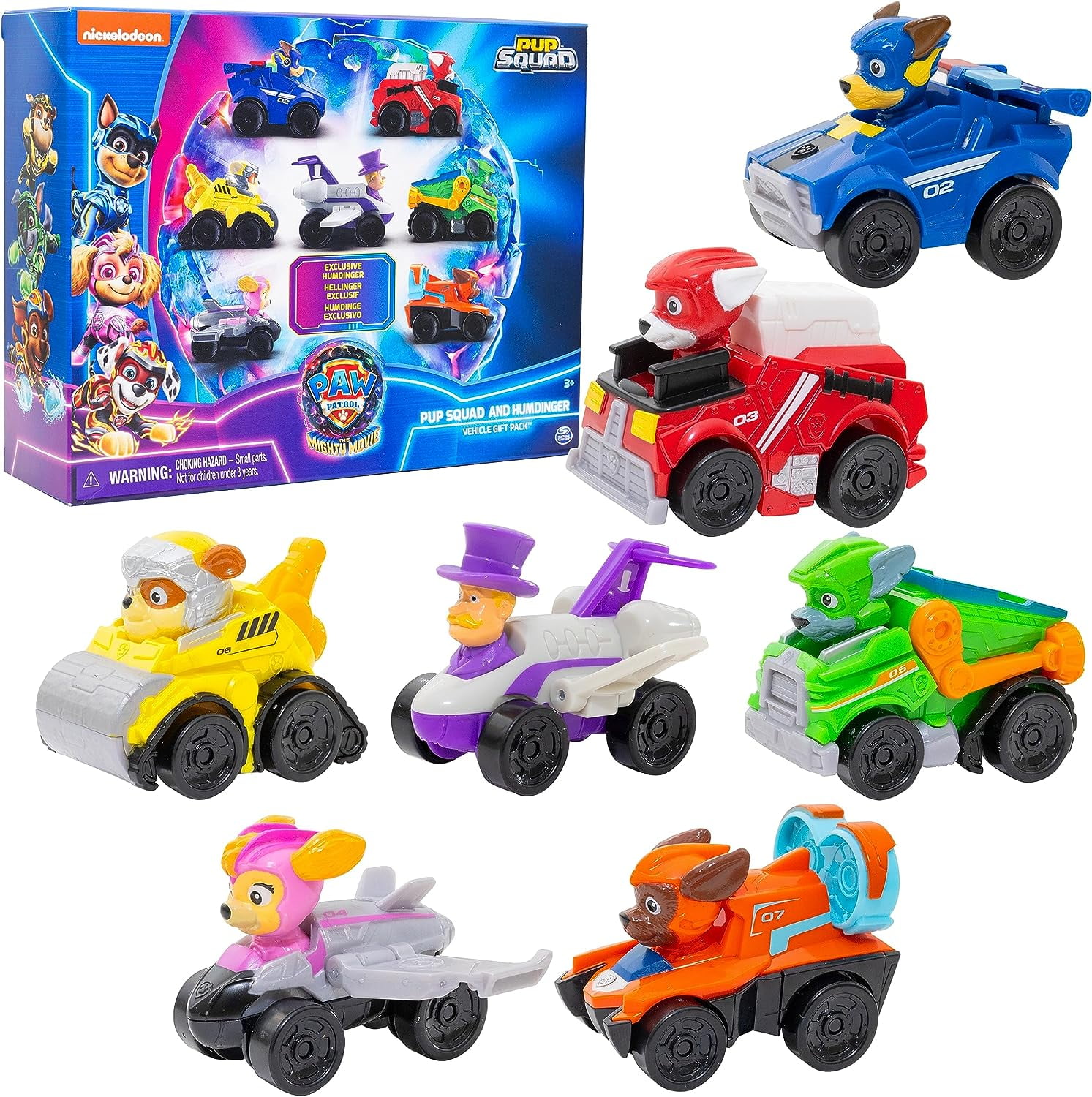 Paw Patrol: The Mighty Movie Rescue Pup Squad Racers, 7 Pack with Major ...