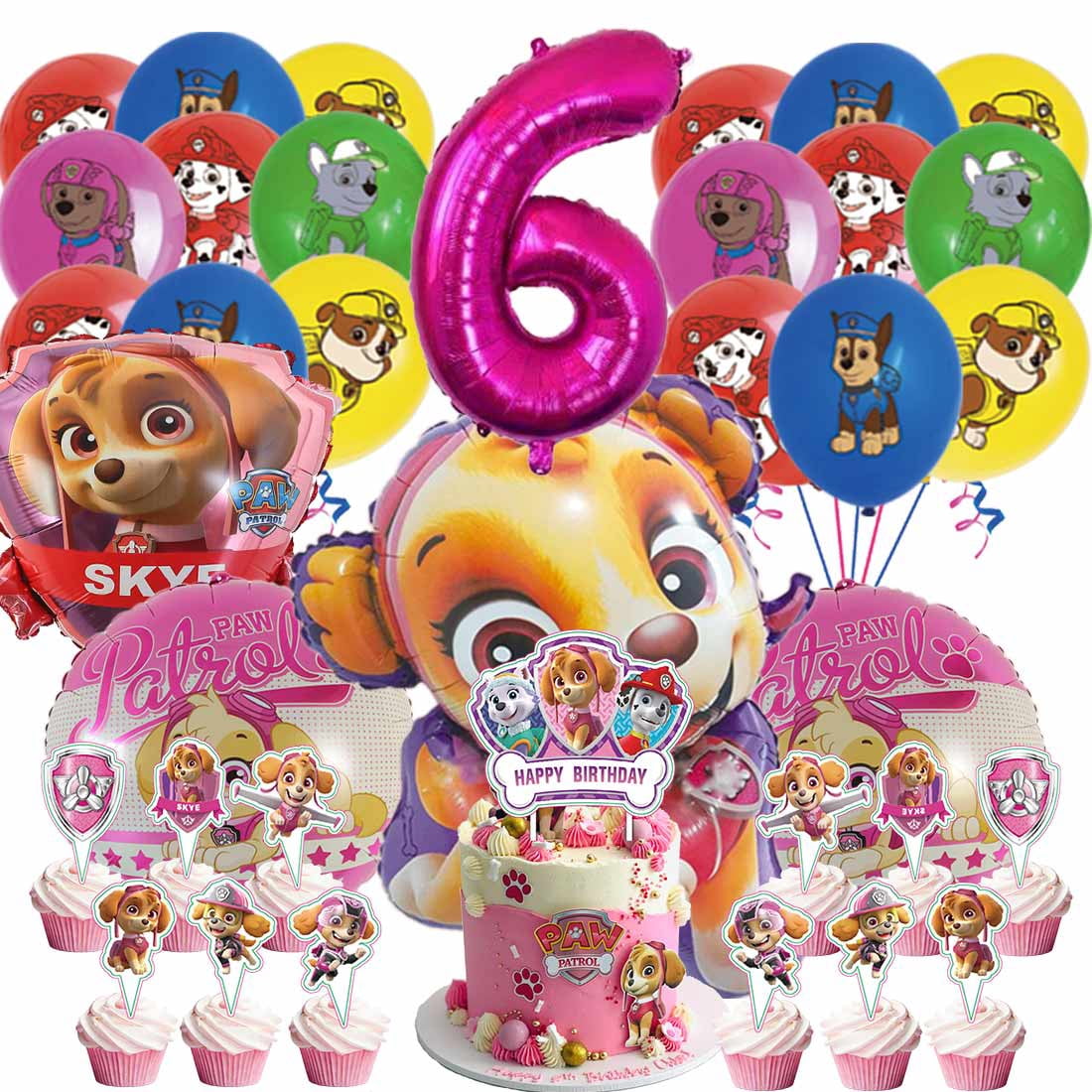Paw Patrol Party Supplies 6th Decor Kit Balloons Birthday Cake Topper ...