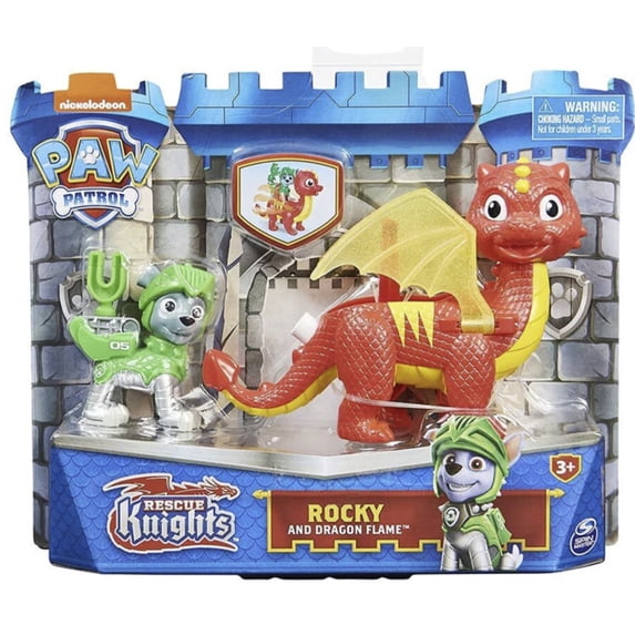Paw Patrol Rescue Knights Gift Pack: Rocky & Dragon Flame Pups Toy Set ...
