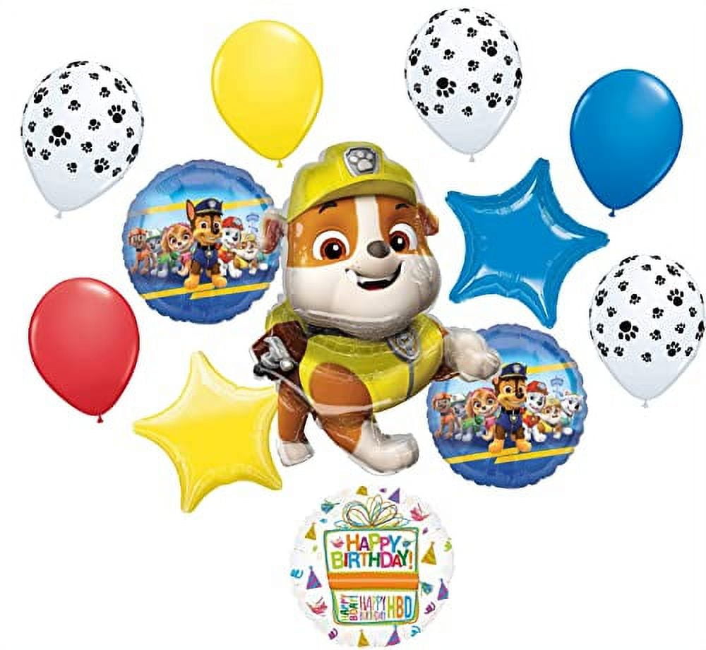 Paw Patrol Rubble Birthday Party Supplies Balloon Bouquet Decorations ...