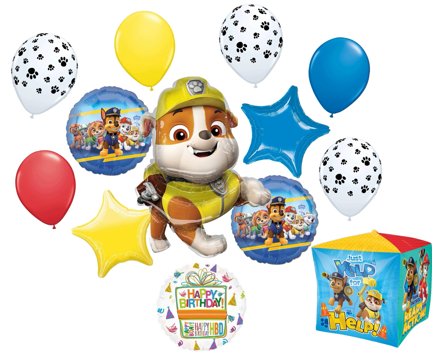 Paw Patrol Rubble Birthday Party Supplies Cubez Balloon Bouquet ...