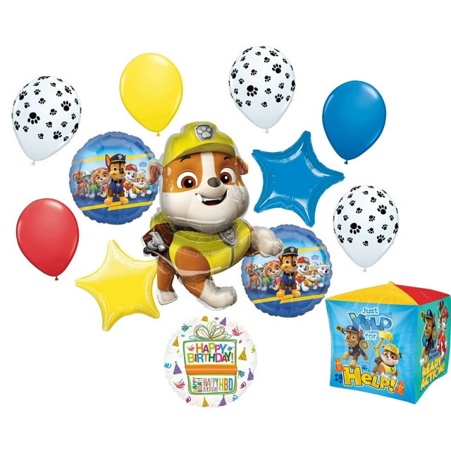 Paw Patrol Rubble Birthday Party Supplies Cubez Balloon Bouquet ...