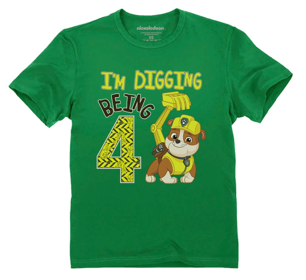Paw Patrol Rubble Digging 4th Birthday, Official Toddler Kids T-Shirt ...