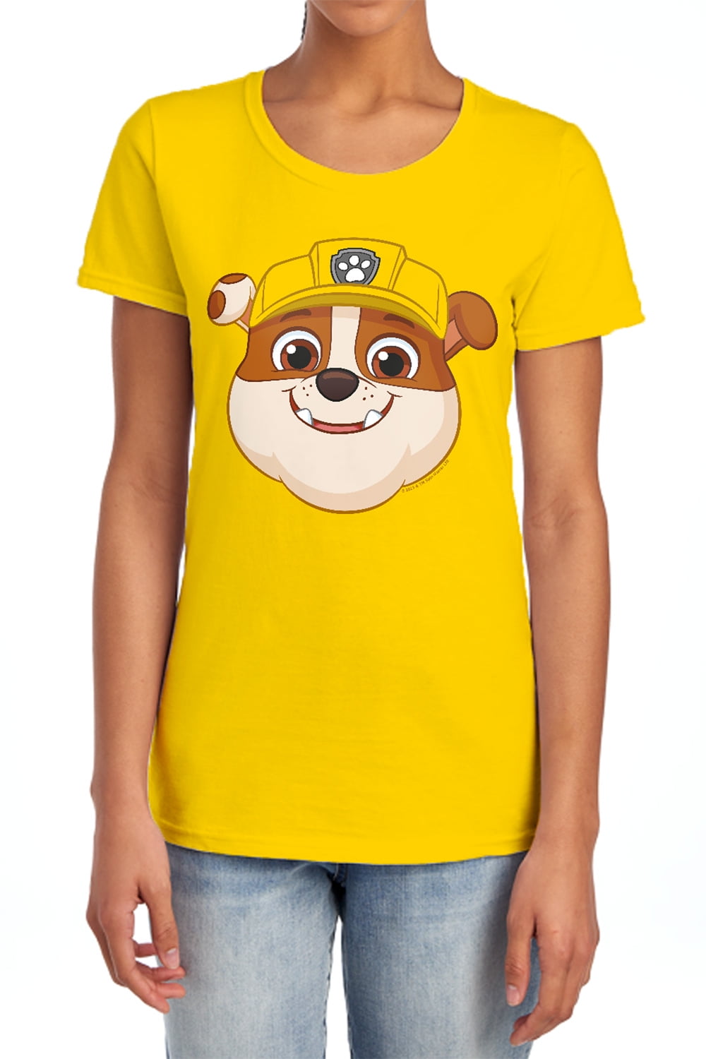 Paw Patrol Rubble Grin Women's T Shirt (Small) Yellow - Walmart.com