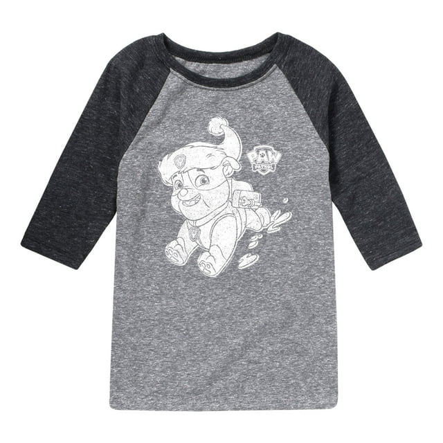 Paw Patrol - Rubble Santa Hat - Toddler And Youth Raglan Graphic T ...