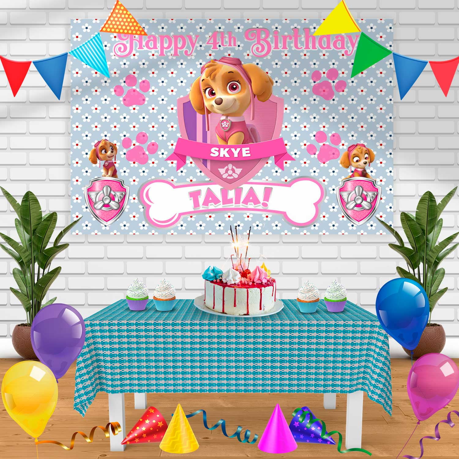 Paw Patrol Skye Birthday Banner Personalized Party Backdrop Decoration ...