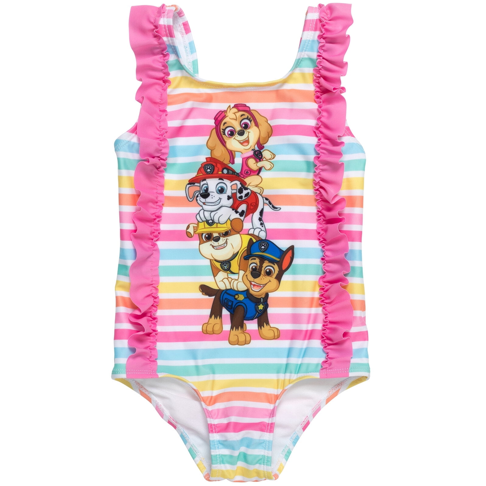 Paw Patrol Toddler Girls Pink One-Piece Swimsuit, Cartoon Print ...