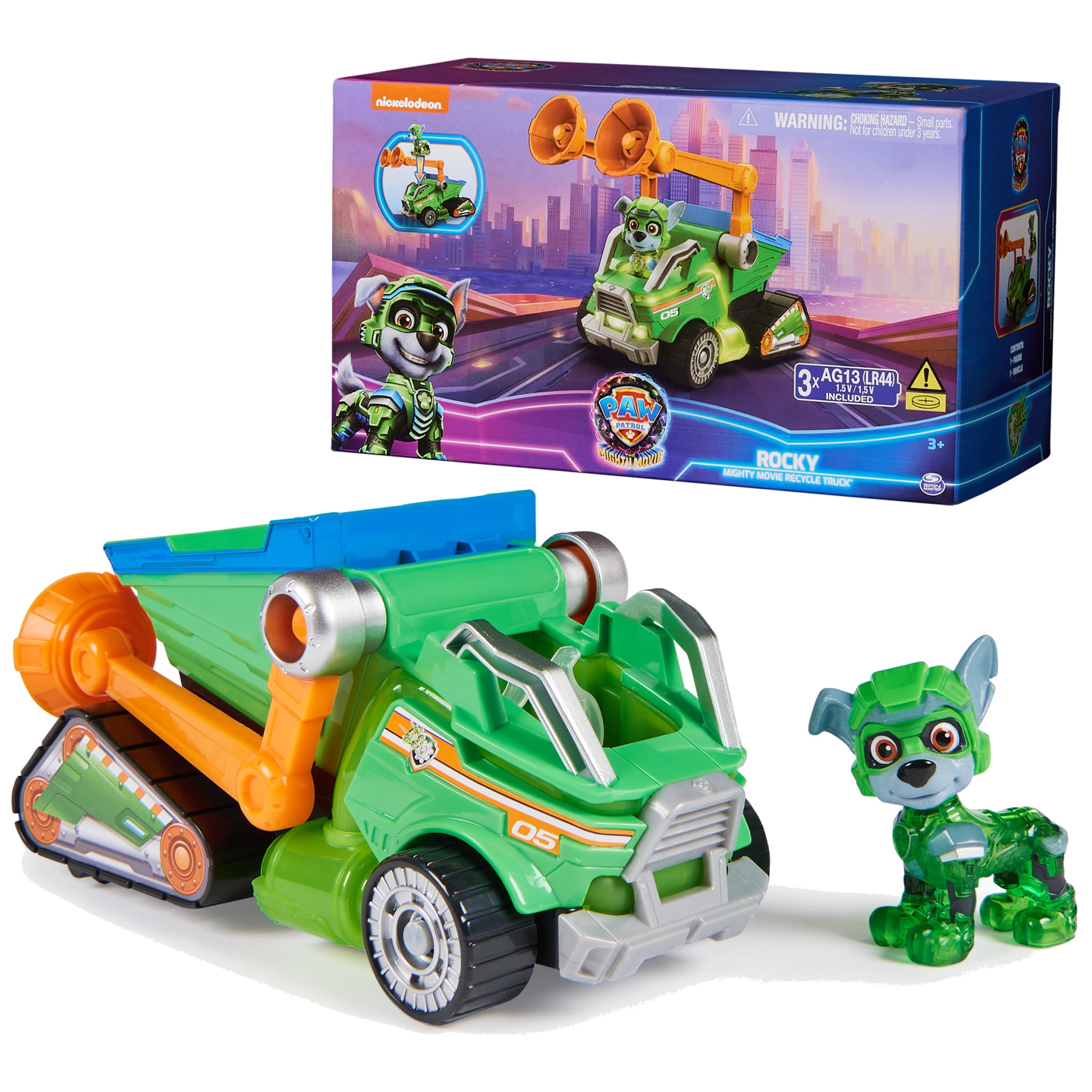 Paw Patrol Mighty Movie Recycler Truck, Lights and Sounds Toy, Rocky ...