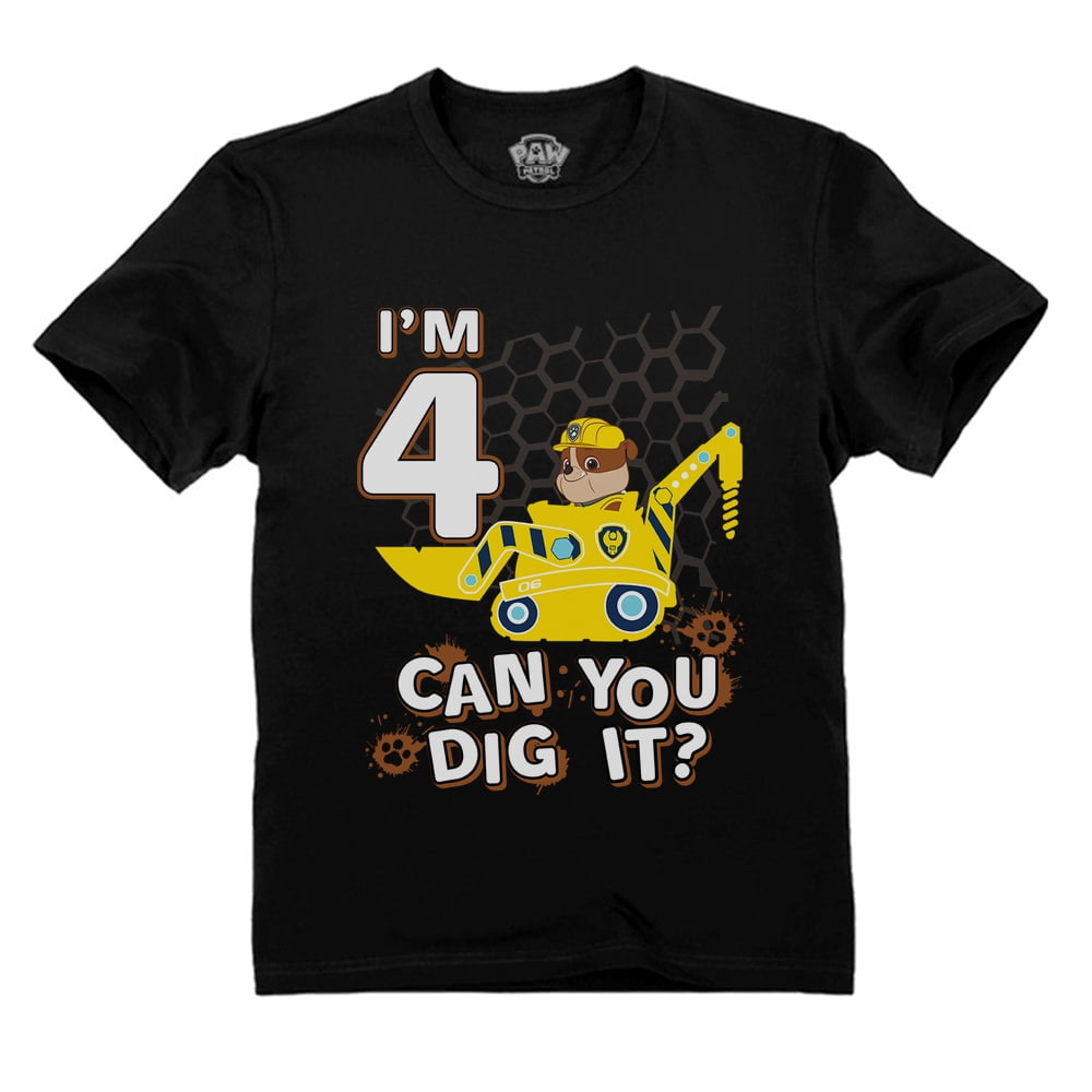 Paw Patrol Themed Tstars 4th Birthday T-Shirt - Fun Rubble Tractor ...
