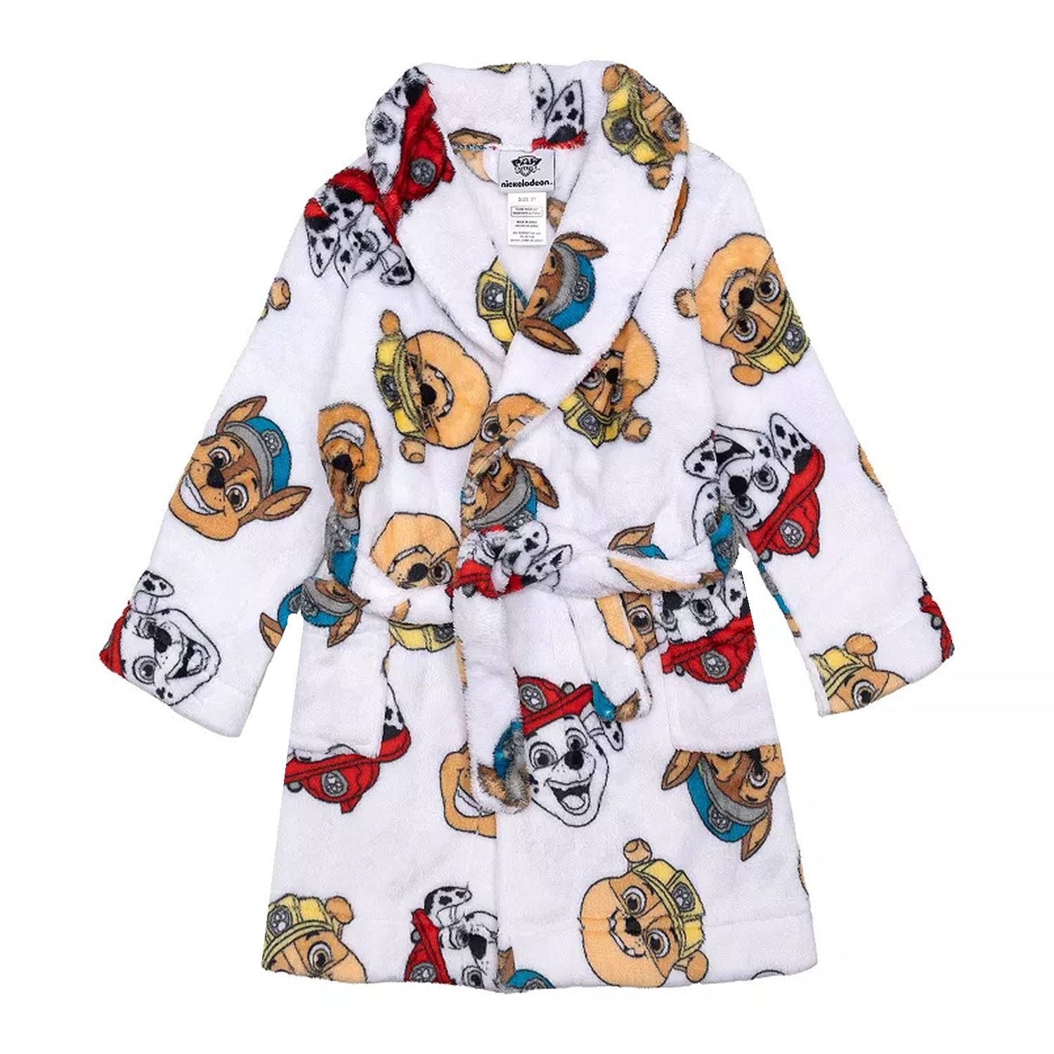 Paw Patrol Toddler Boy's White Character Print Minky Fleece Bathrobe ...
