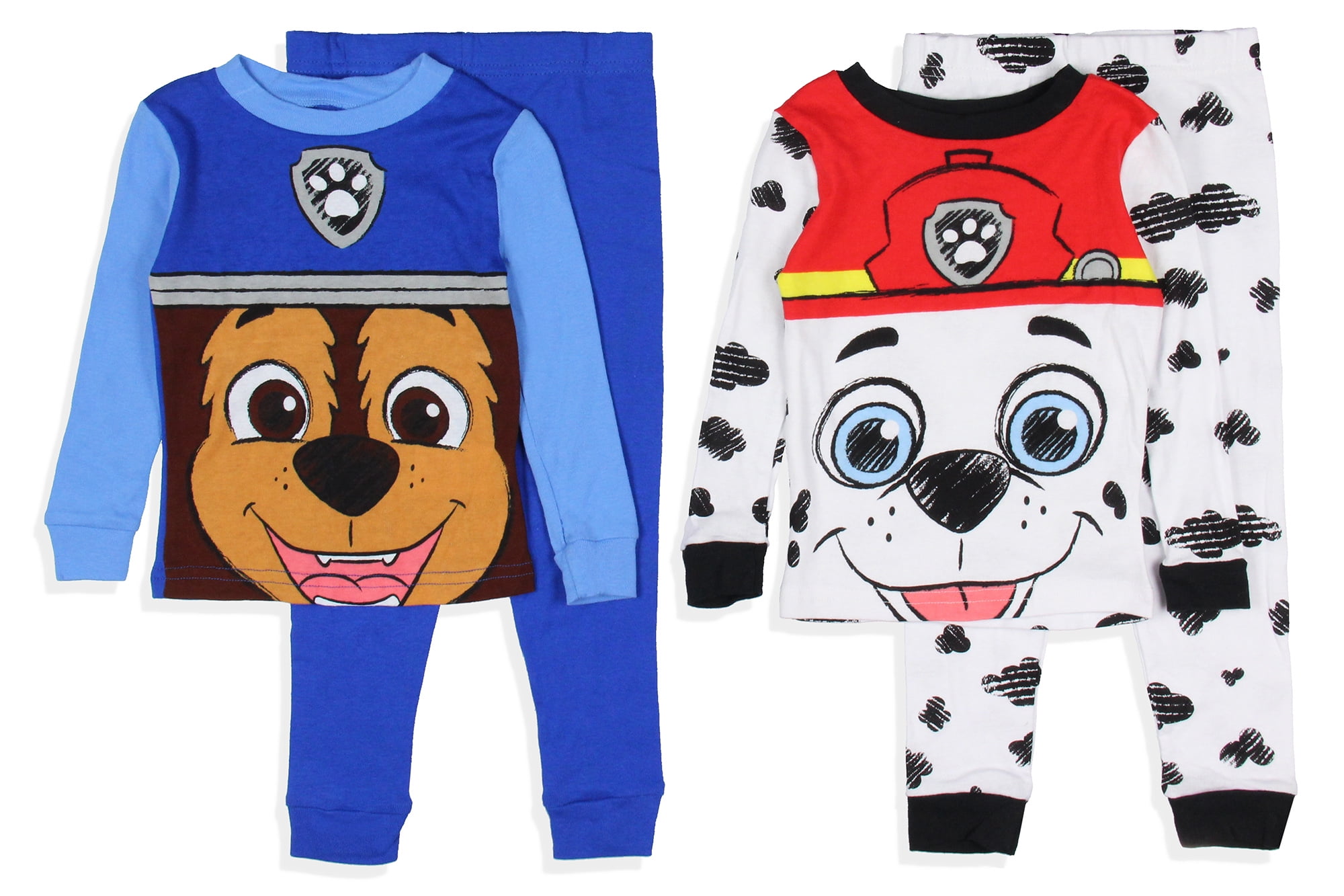 Paw Patrol Toddler Boys' Chase and Marshall 4 Piece Long Sleeve Pajama ...