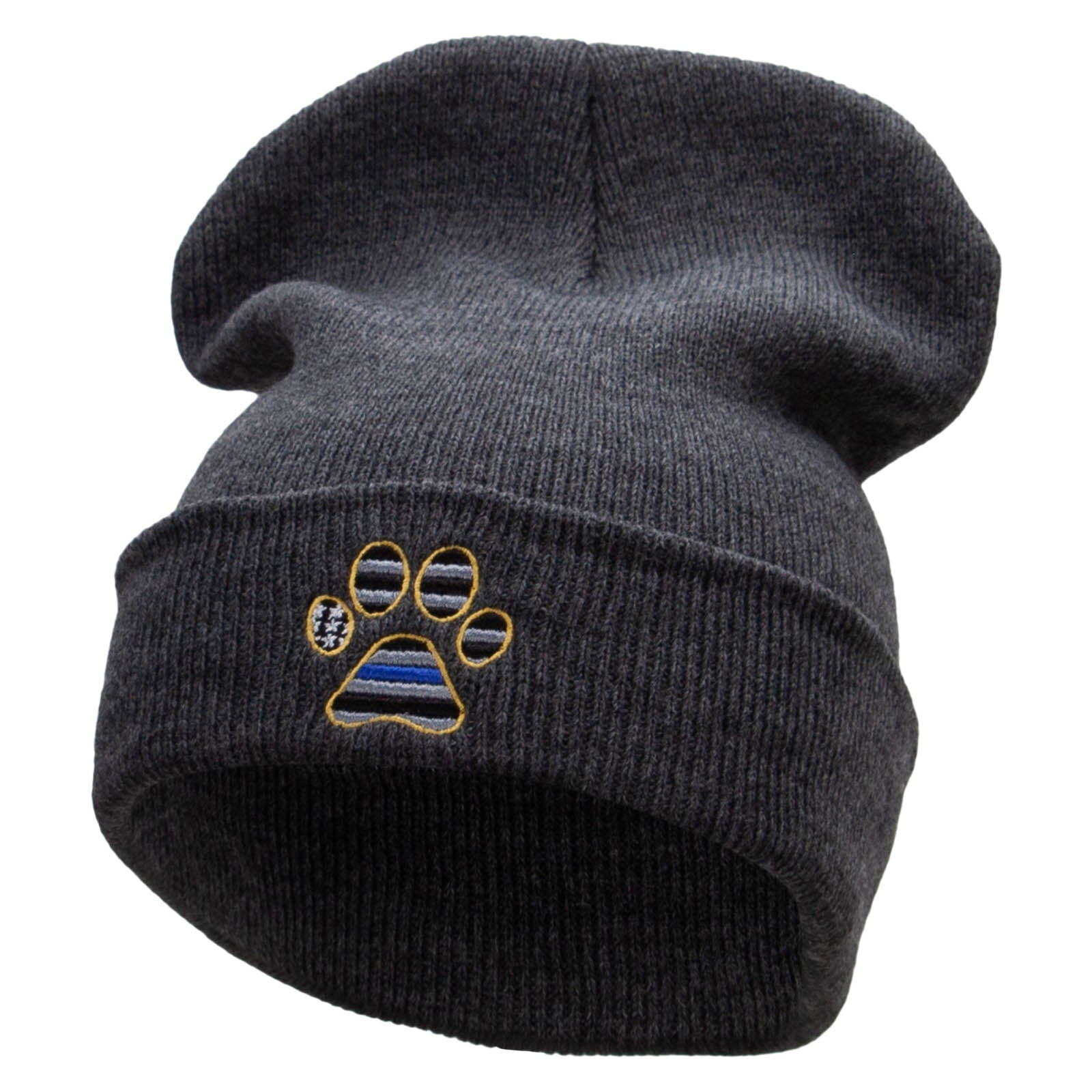 Paw Police Embroidered 12 Inch Solid Long Beanie Made in USA - Dk Grey ...
