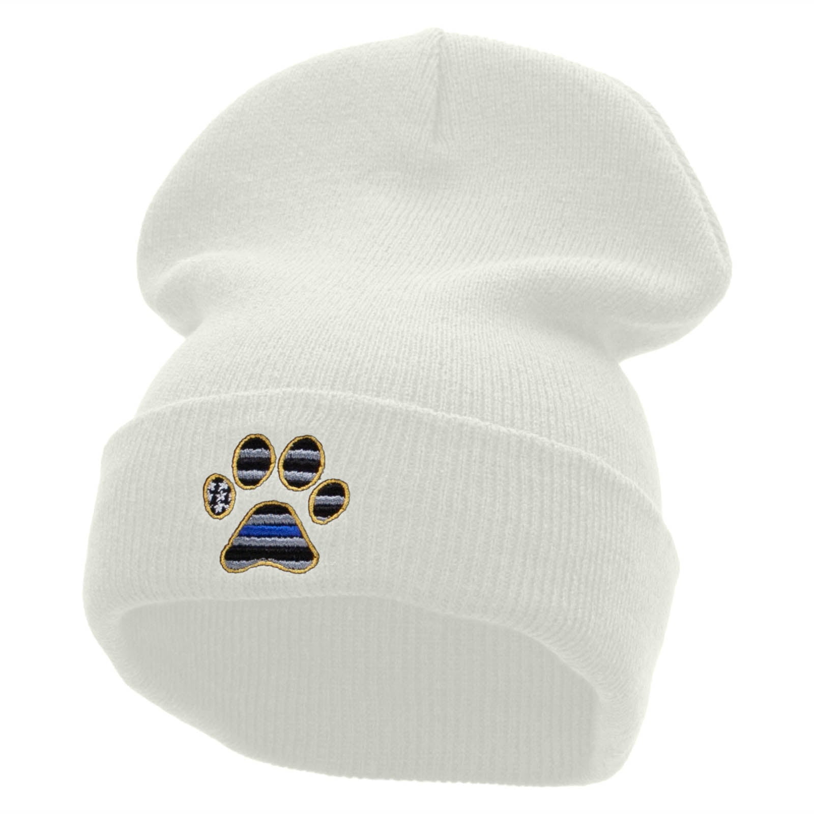 Paw Police Embroidered 12 Inch Solid Long Beanie Made in USA - White ...