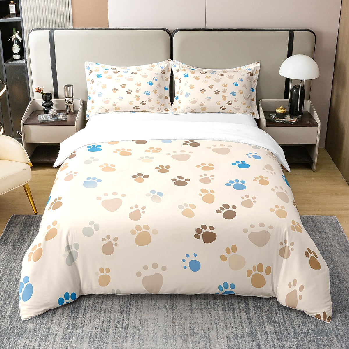 Paw Print 100% Cotton Duvet Cover Full Cartoon Footprints Bedding Set ...