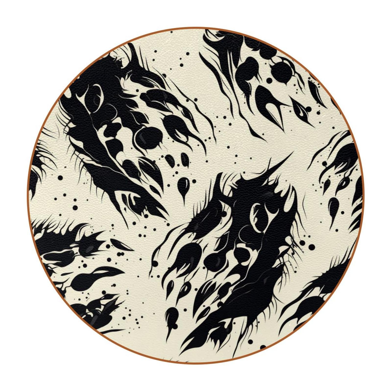 Paw Print 6PCS Round Coasters Microfiber Leather Set of 6 Drink ...