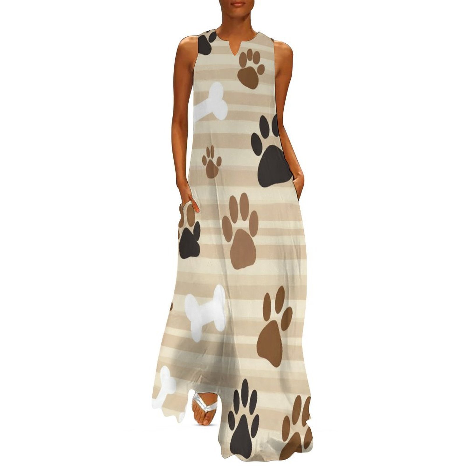 Paw Print Bone Pattern Long Dress luxury evening dresses women clothing ...