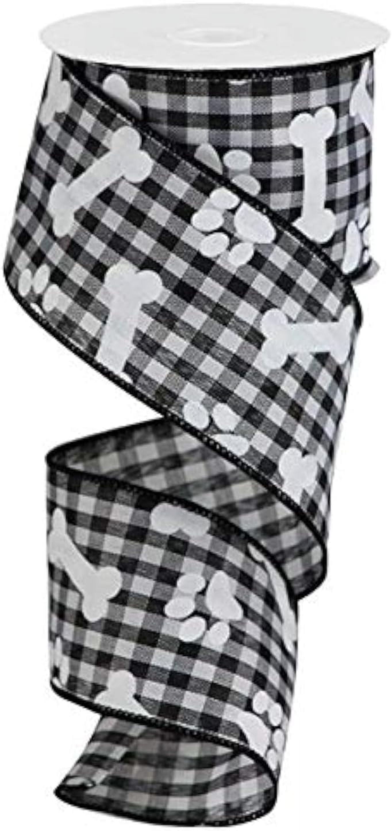 Paw Print Check Ribbon: 10 Yards (Black, White, 2.5 Inch) Craft Floral ...