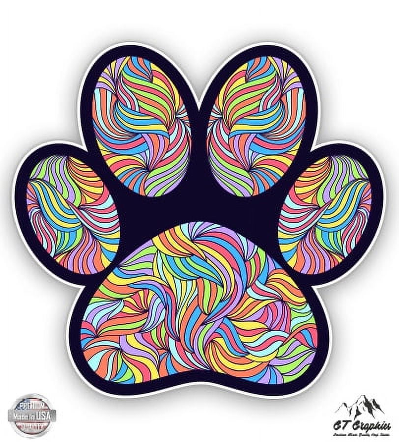 Paw Print Cute Colorful Tangle Design - 12" Vinyl Sticker Waterproof ...