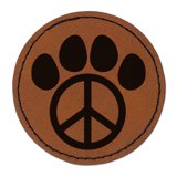 Paw Print Dog Cat Peace Sign 2.5" Faux Leather Round Engraved Iron-On ...