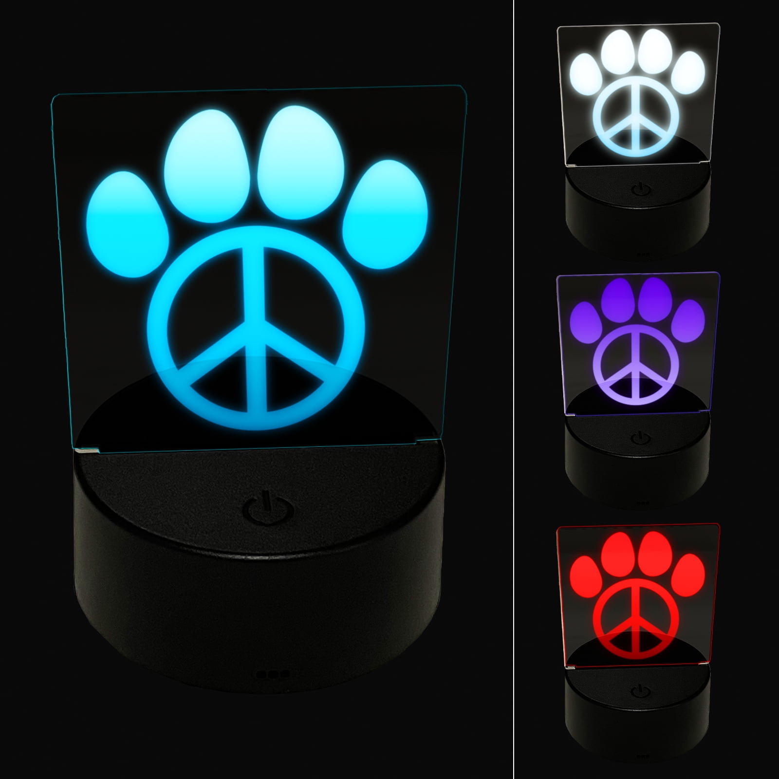Paw Print Dog Cat Peace Sign LED Night Light Sign 3D Illusion Desk ...