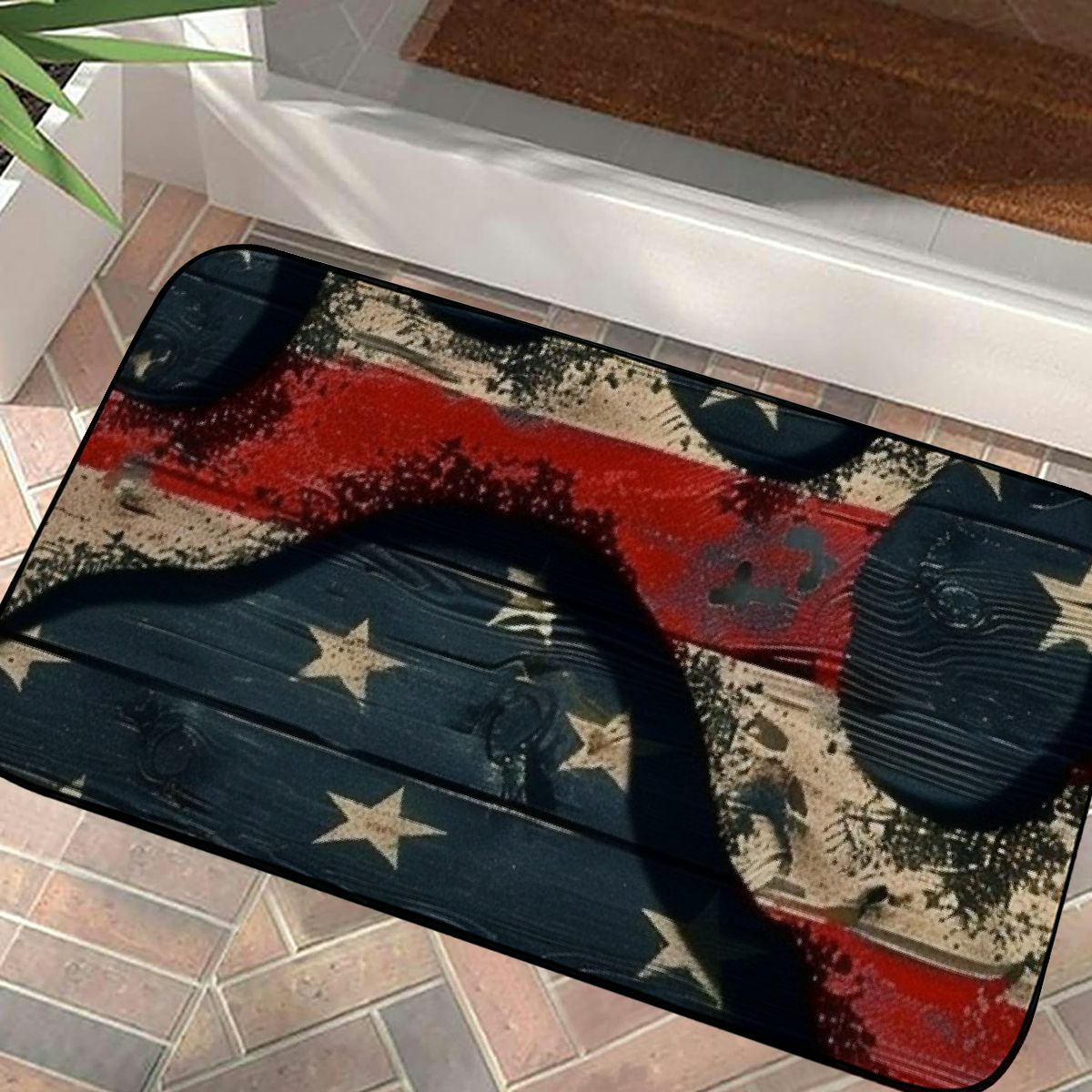 Paw Print Door Mat Vintage Graffiti Animal USA Flag Red Blue Rubber Non ...