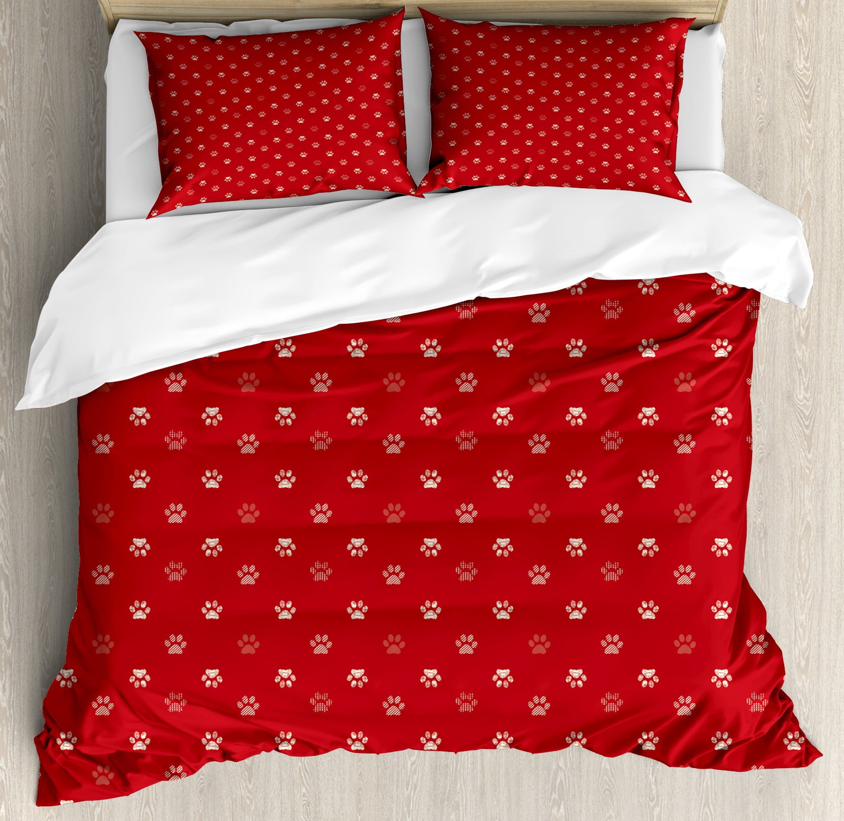 Paw Print Duvet Cover Set, Abstract Pattern with Dog Lover Ornamental ...