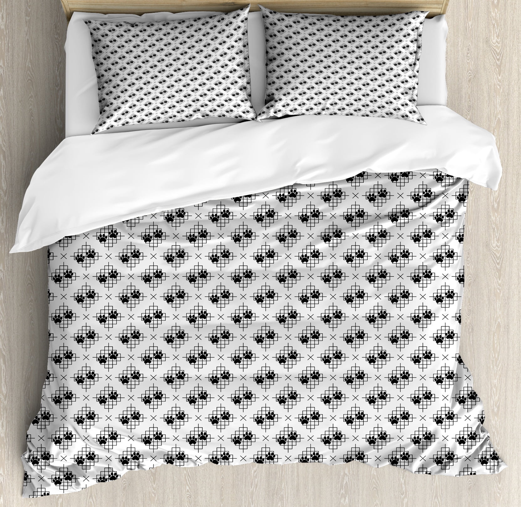 Paw Print Duvet Cover Set, Greyscale Art of Modernistic Design Squares ...