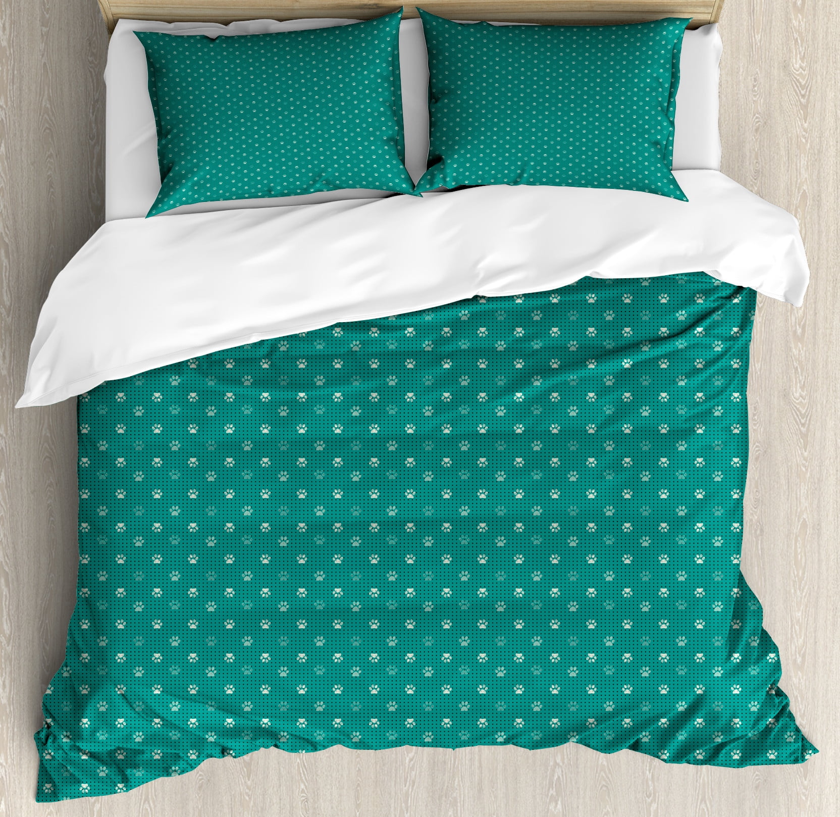 Paw Print Duvet Cover Set, Modern Design Pattern of Animal Step Marks ...