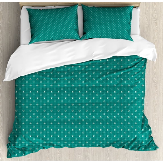 Paw Print Duvet Cover Set, Modern Design Pattern of Animal Step Marks ...